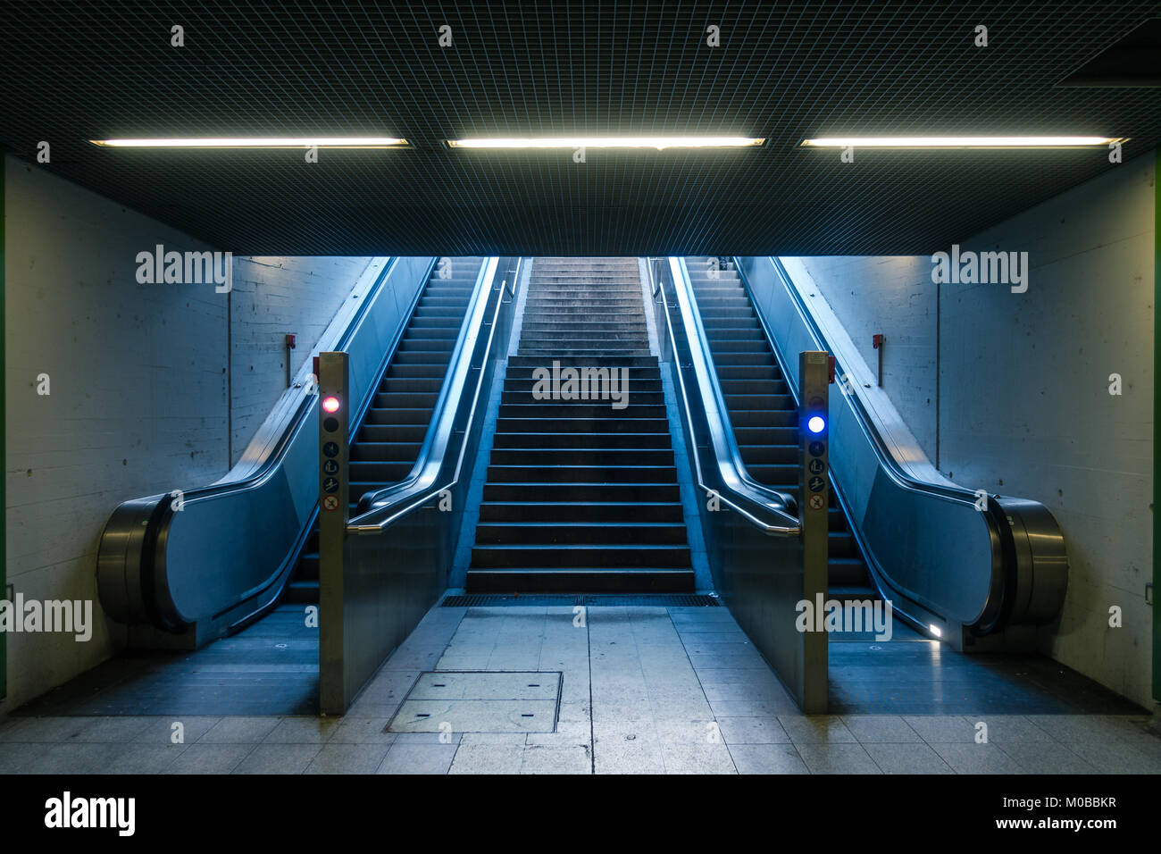 Escalator Subway Station Nobody Blue Daylight Yellow Overhead Lights ...