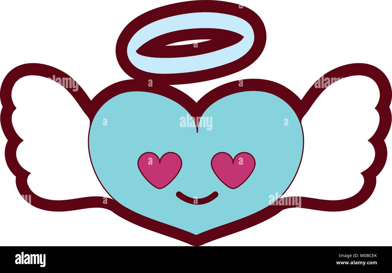 line color heart angel in love kawaii cartoon Stock Vector Image & Art ...