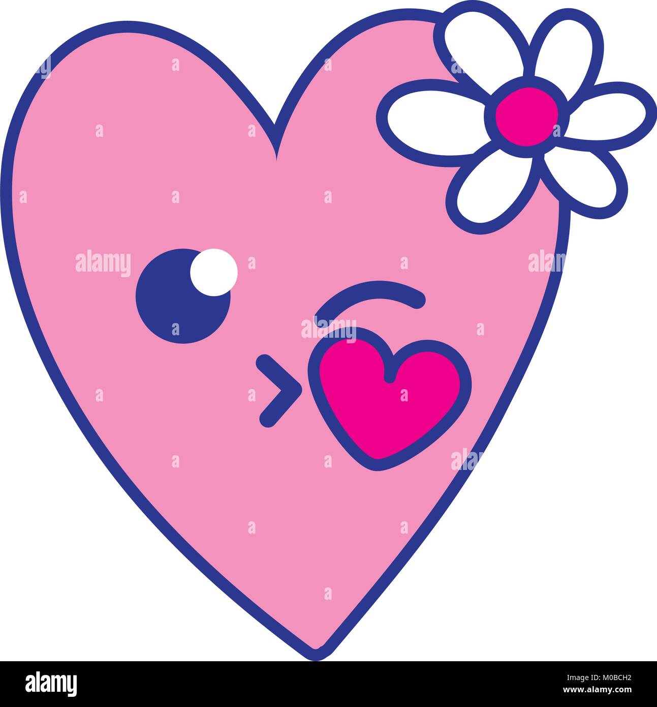 full color kiss heart with flowers kawaii cartoon Stock Vector Image ...