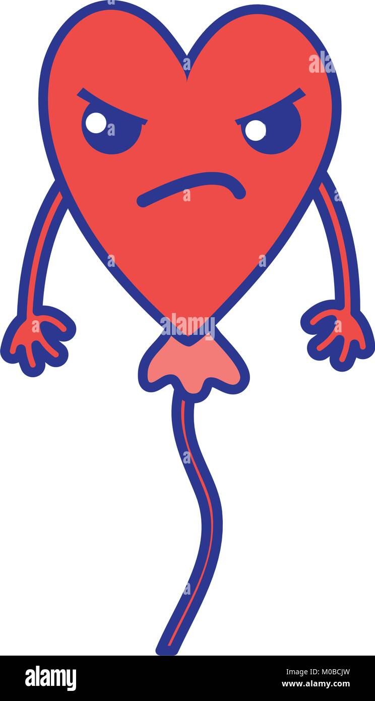 full color angry heart balloon kawaii with arms Stock Vector Image ...