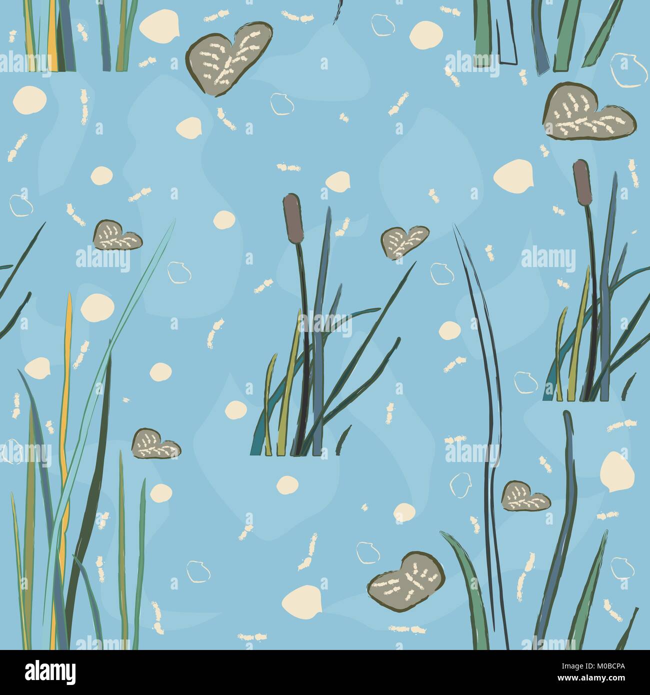 Seamless repeating pattern with lake reed. Hand drawn design. Vector ...