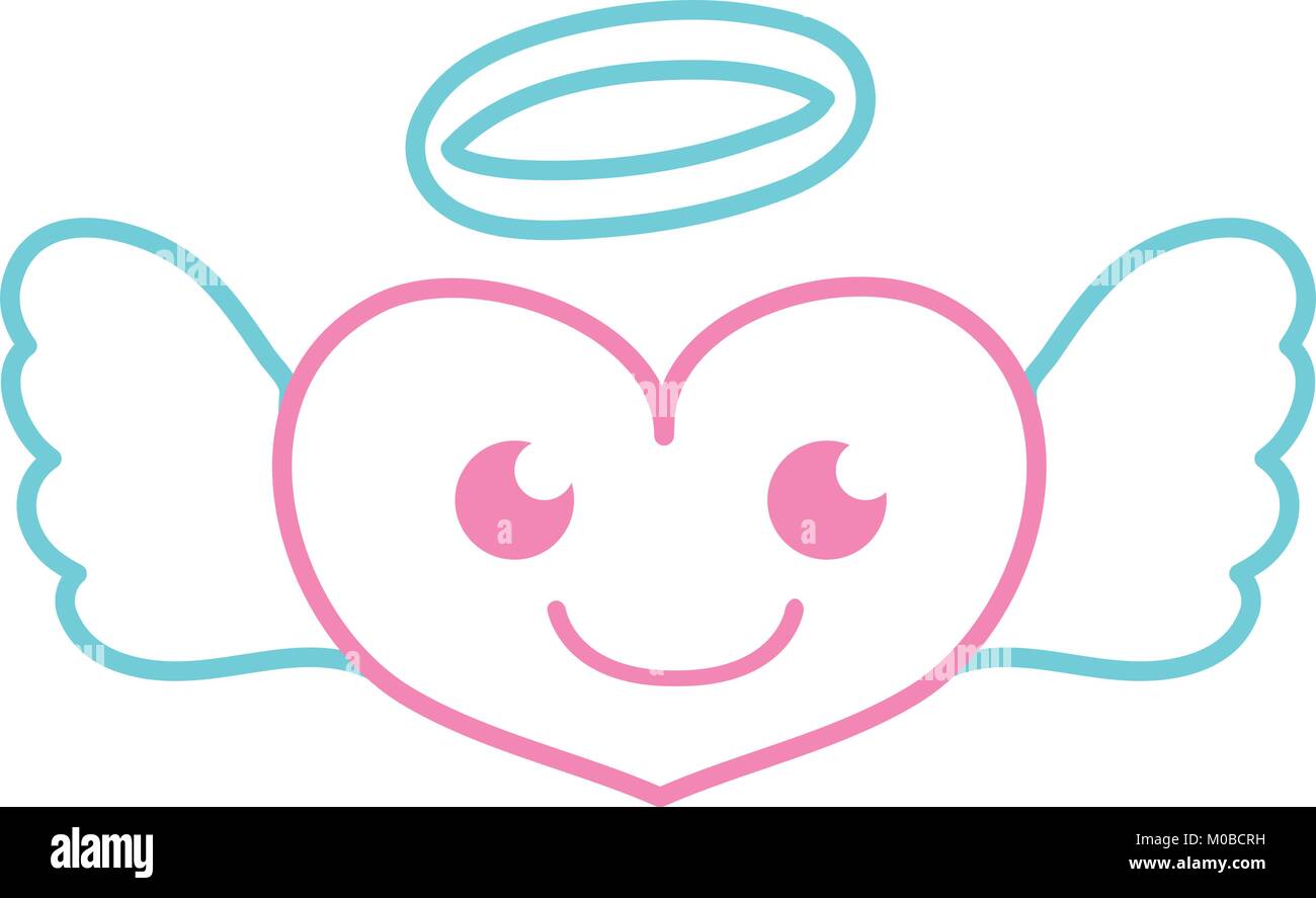color line smile heart angel kawaii cartoon Stock Vector Image & Art ...