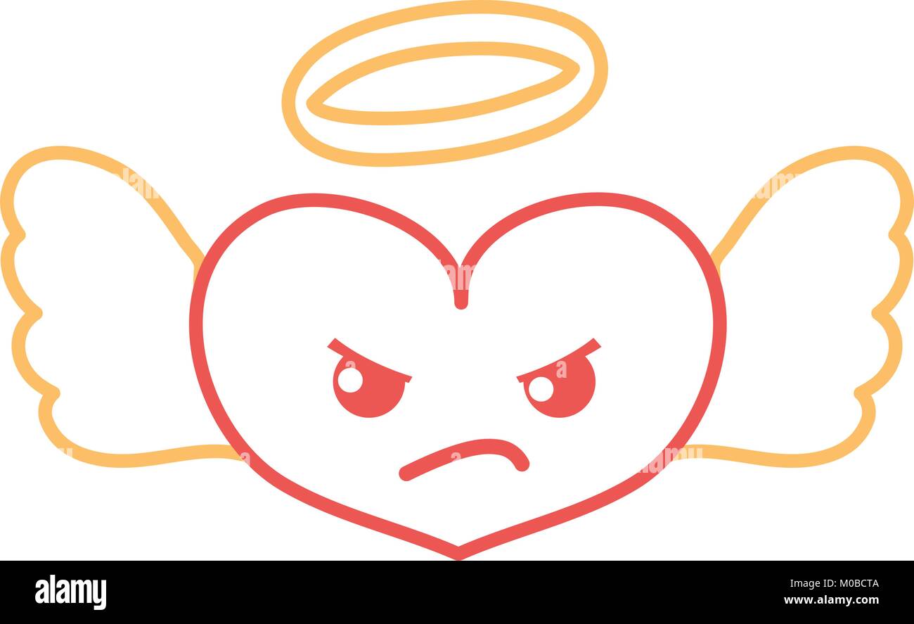 color line angry heart angel kawaii cartoon Stock Vector Image & Art ...