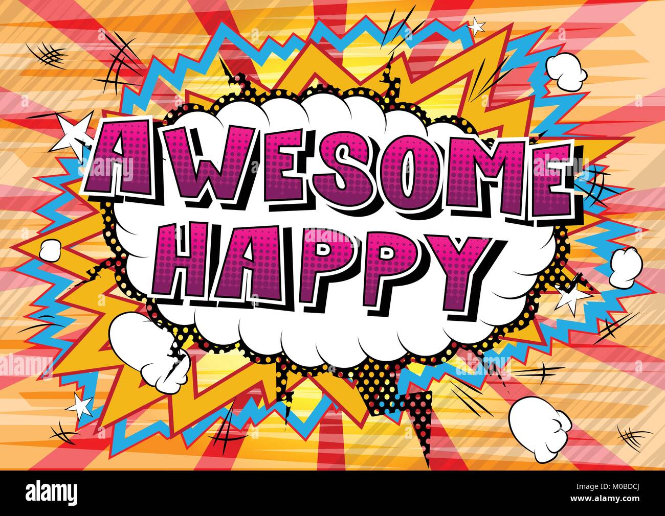 Awesome Happy - Comic book style word on abstract background Stock ...