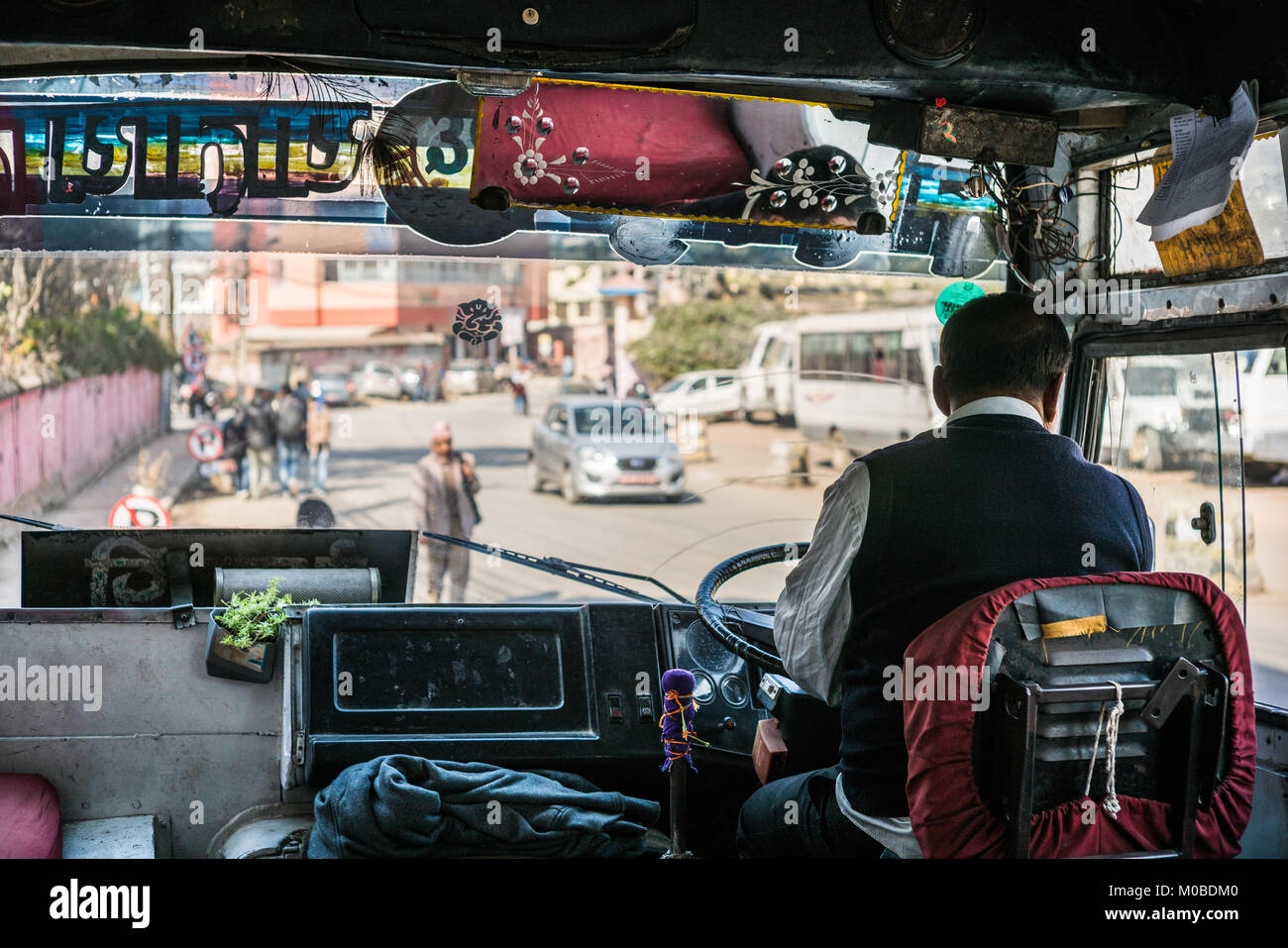 Interior of the public bus in the Kathmandu, Nepal, Asia Stock Photo ...