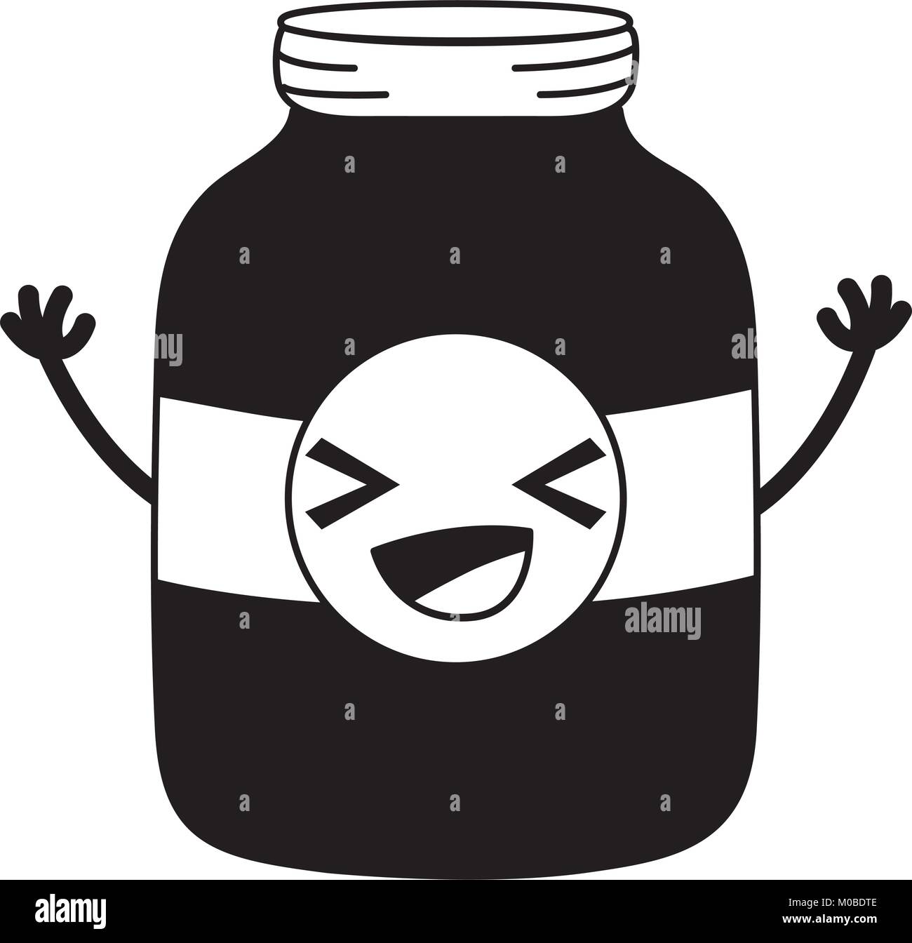 silhouette happy mason glass kawaii with sticker and arms Stock Vector ...