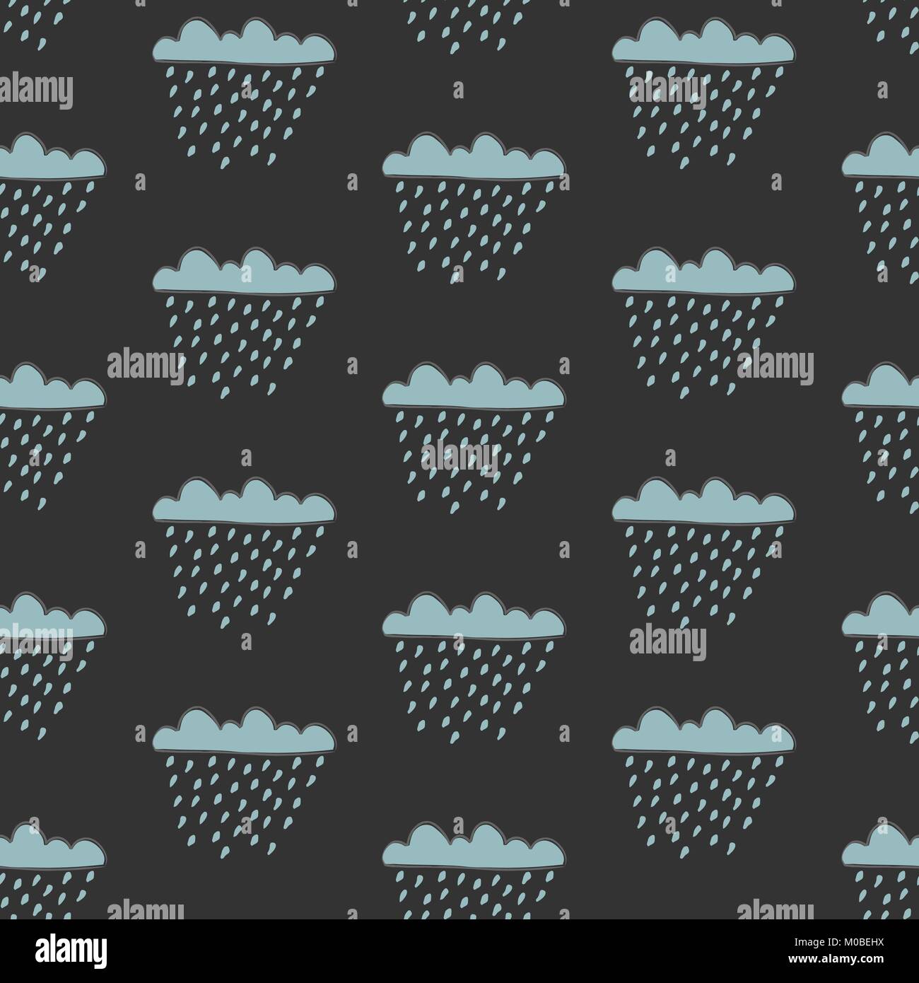 Seamless cloud pattern with drops of rain on dark background. Vector ...