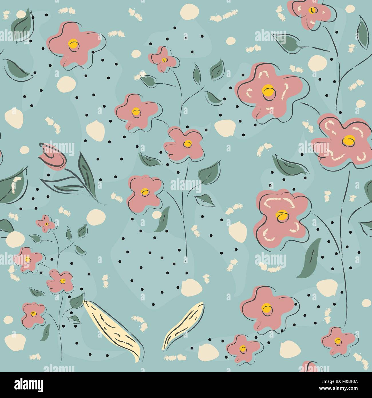 Seamless floral patern with hand drawn plants. Vector Illustraion Stock ...