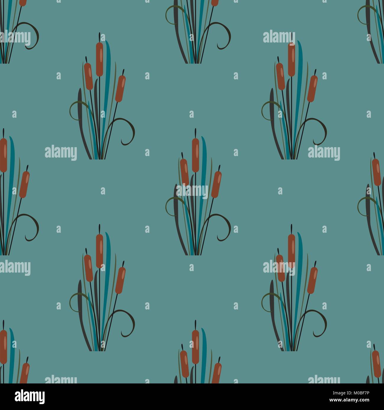 Seamless Pattern with elegant reed bushes on subtle teal background ...