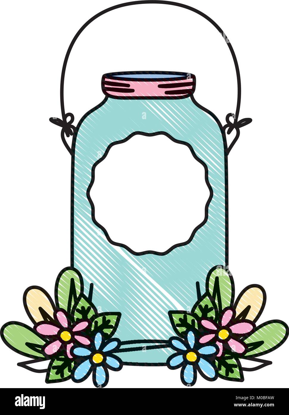 grated smile mason glass kawaii with arms and wire handle Stock Vector ...