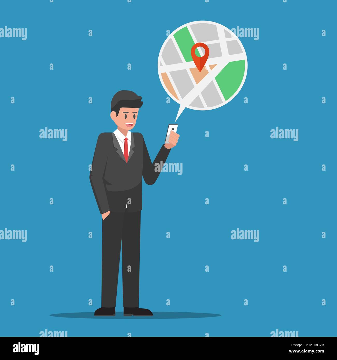 Businessman find location in map application on smartphone. Business ...