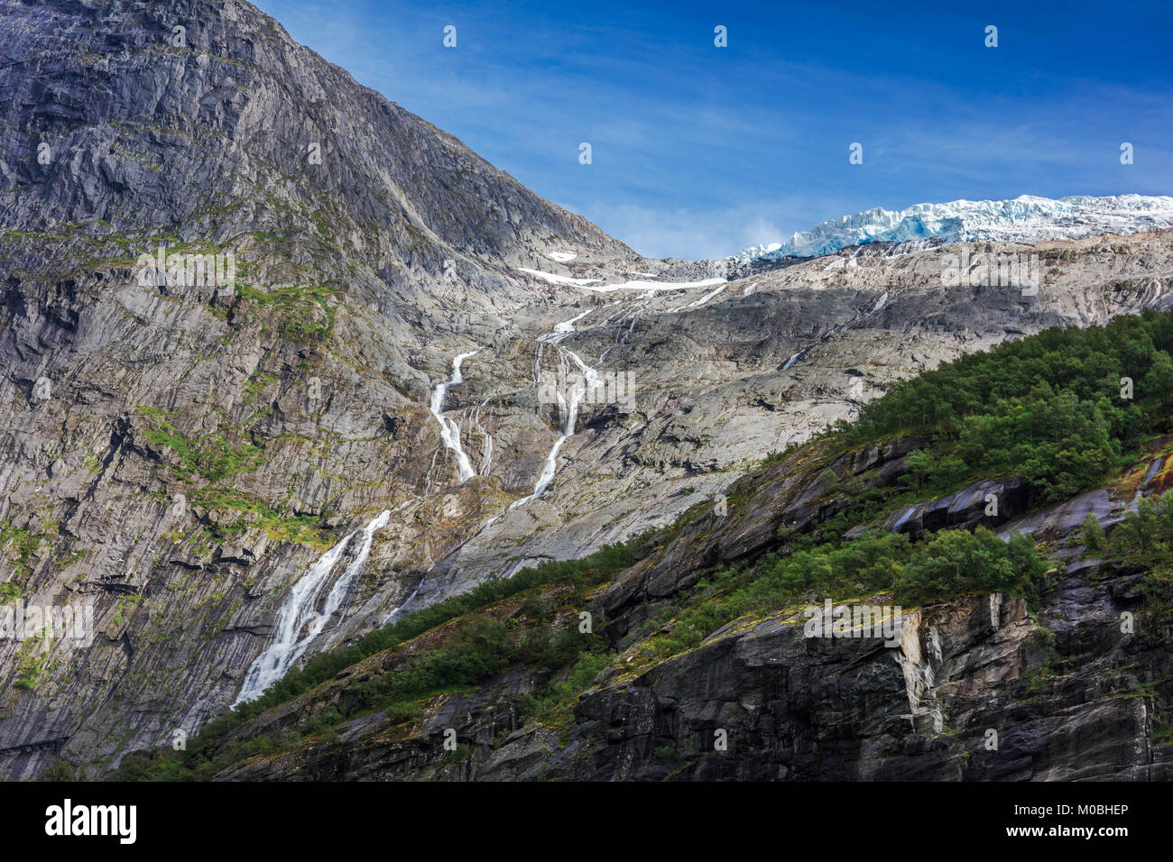 Briksdal glacier, waterfall, Olden, Norway Stock Photo - Alamy