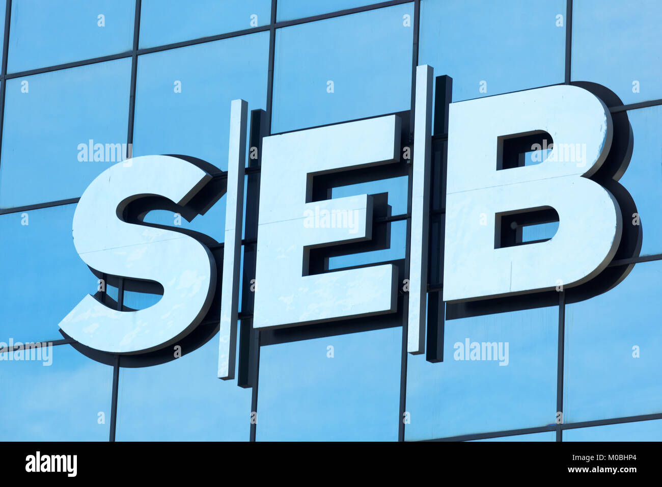 Tallinn, Estonia - June 10, 2017: Logo of SEB financial group on the ...