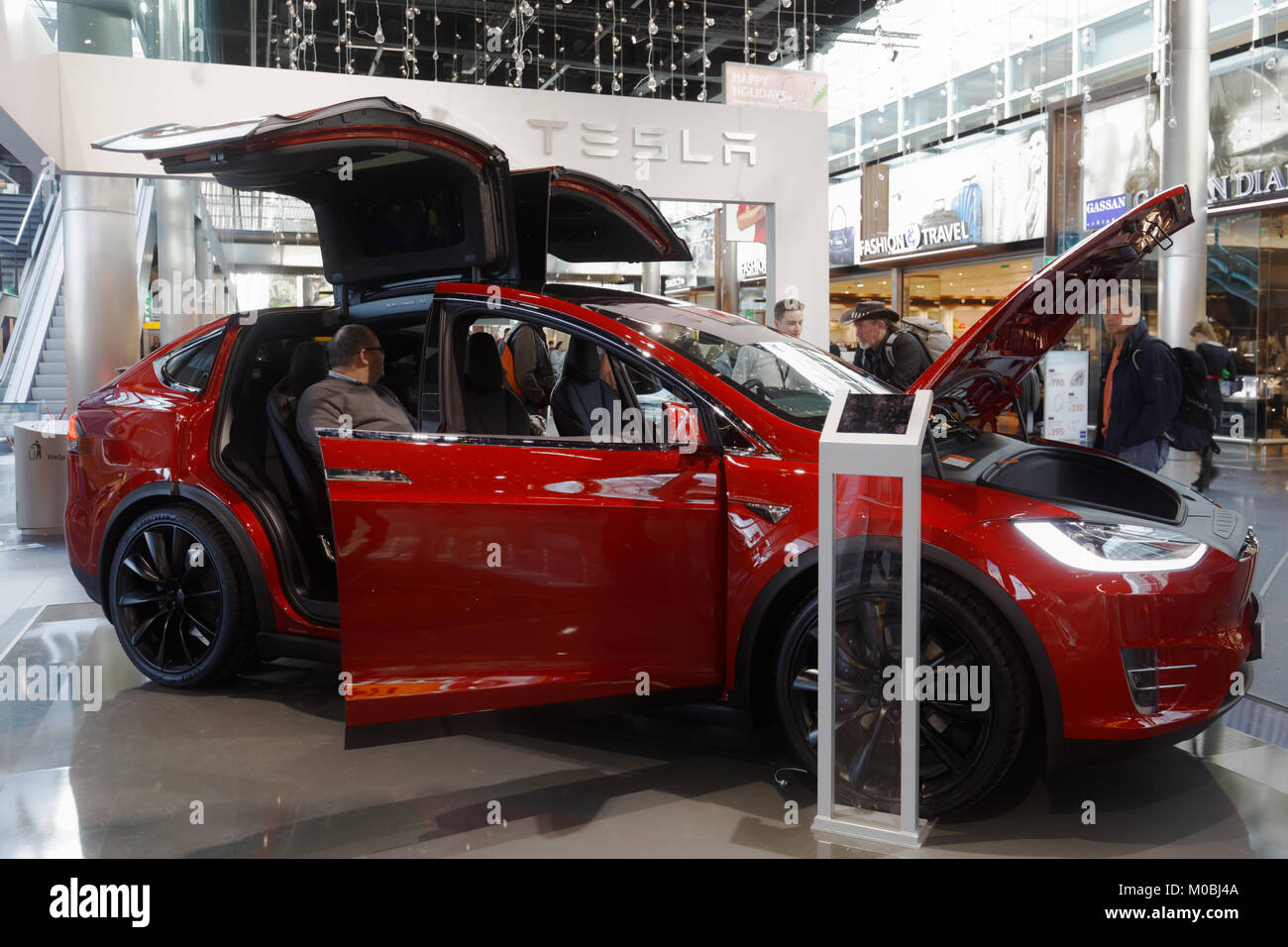 Amsterdam, Netherlands - January 5, 2017: People at the Tesla car ...