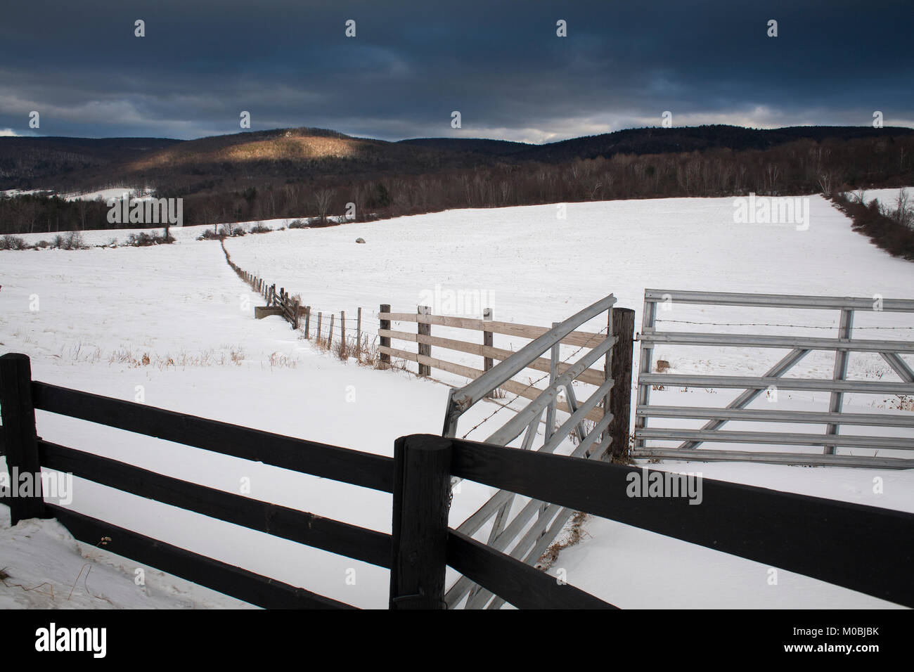 A snowy winter day in the Berkshire hills of Massachusetts with a spot ...
