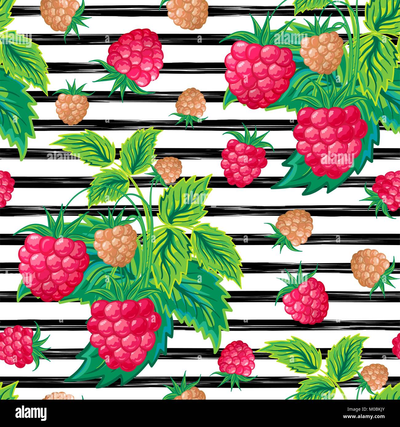 Seamless pattern with raspberry on strips. Summer background Stock ...
