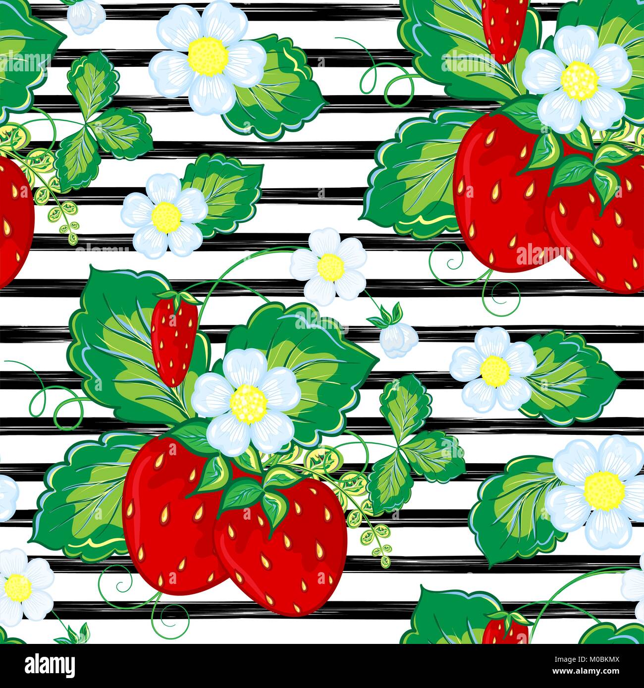 Seamless pattern with strawberry on strips. Summer background Stock ...