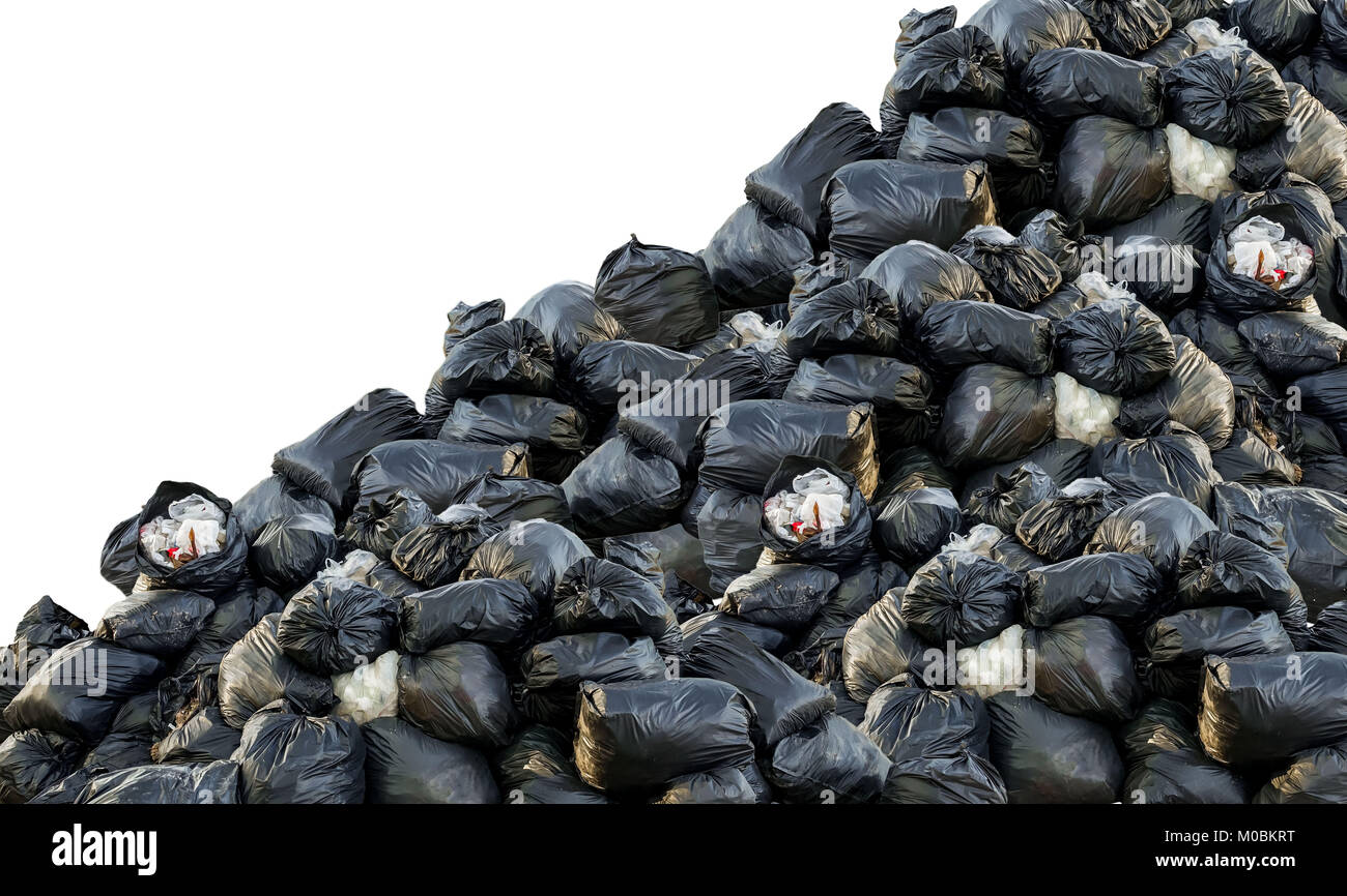 Many garbage bags isolated on white background Stock Photo - Alamy