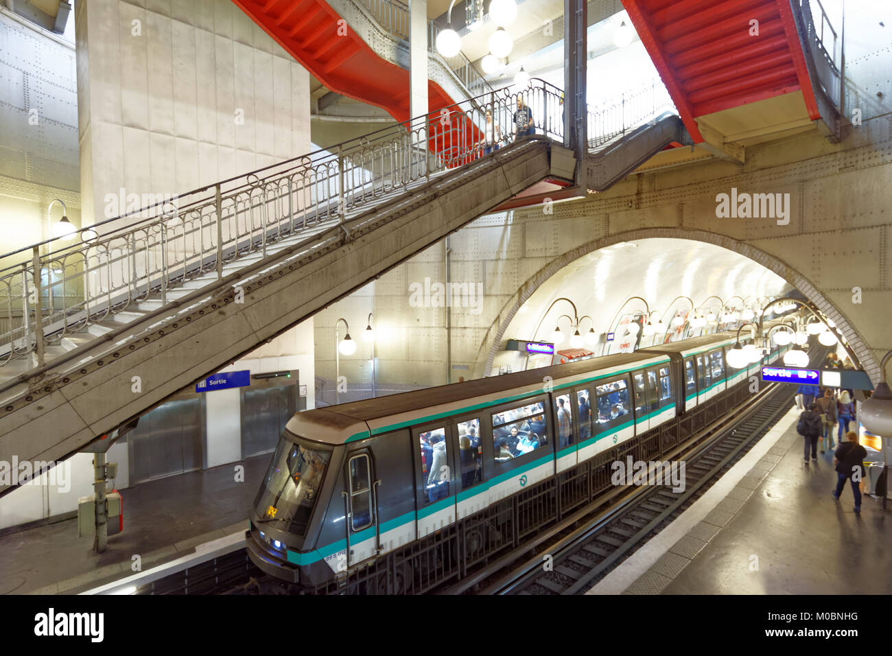 Paris, France - September 13, 2013: Train arrives on the Cite station ...