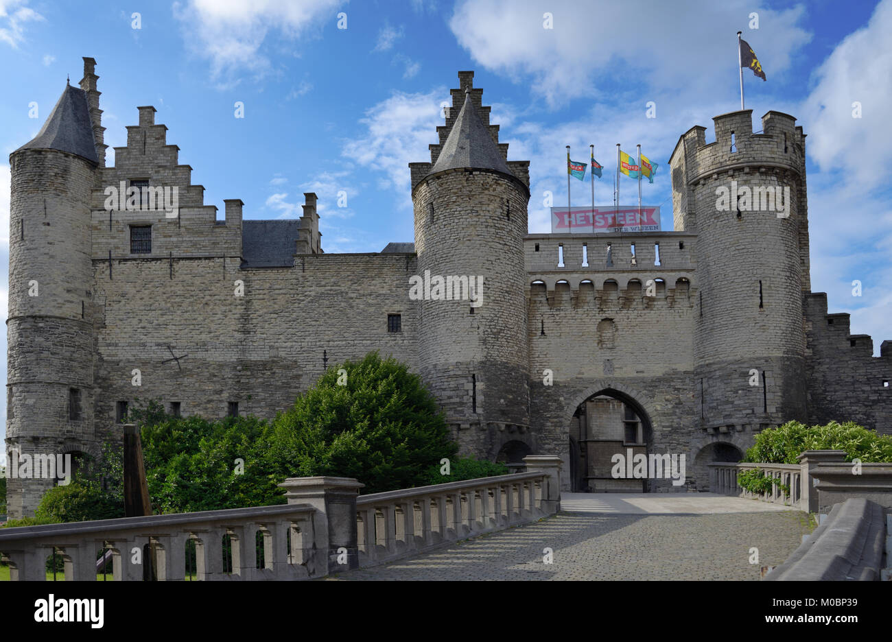 Antwerp, Belgium - June 23, 2013: People near the Steen castle in a ...