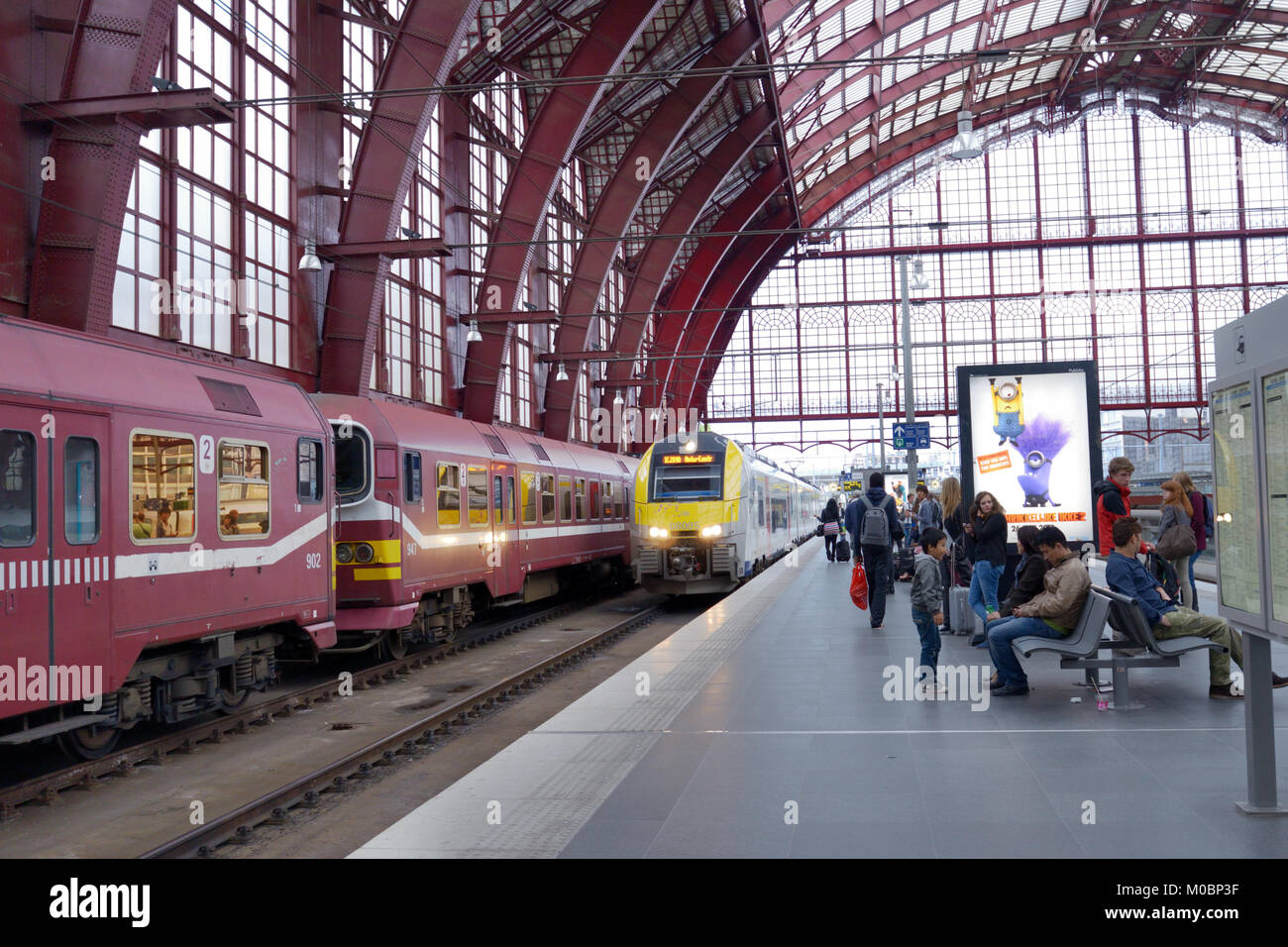 Antwerp, Belgium - June 23, 2013: Commuter train arrives to the Central ...