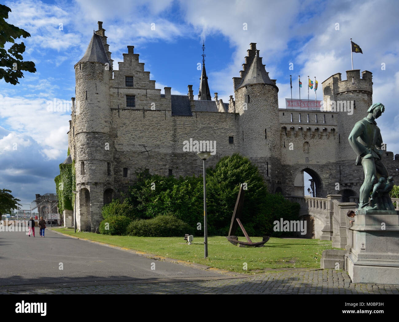 Antwerp, Belgium - June 23, 2013: People near the Steen castle in a ...