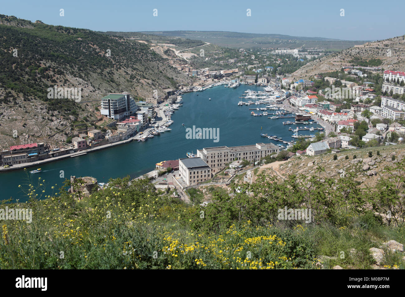 Balaklava, Ukraine - May 7, 2013: Aerial view to the harbor of ...