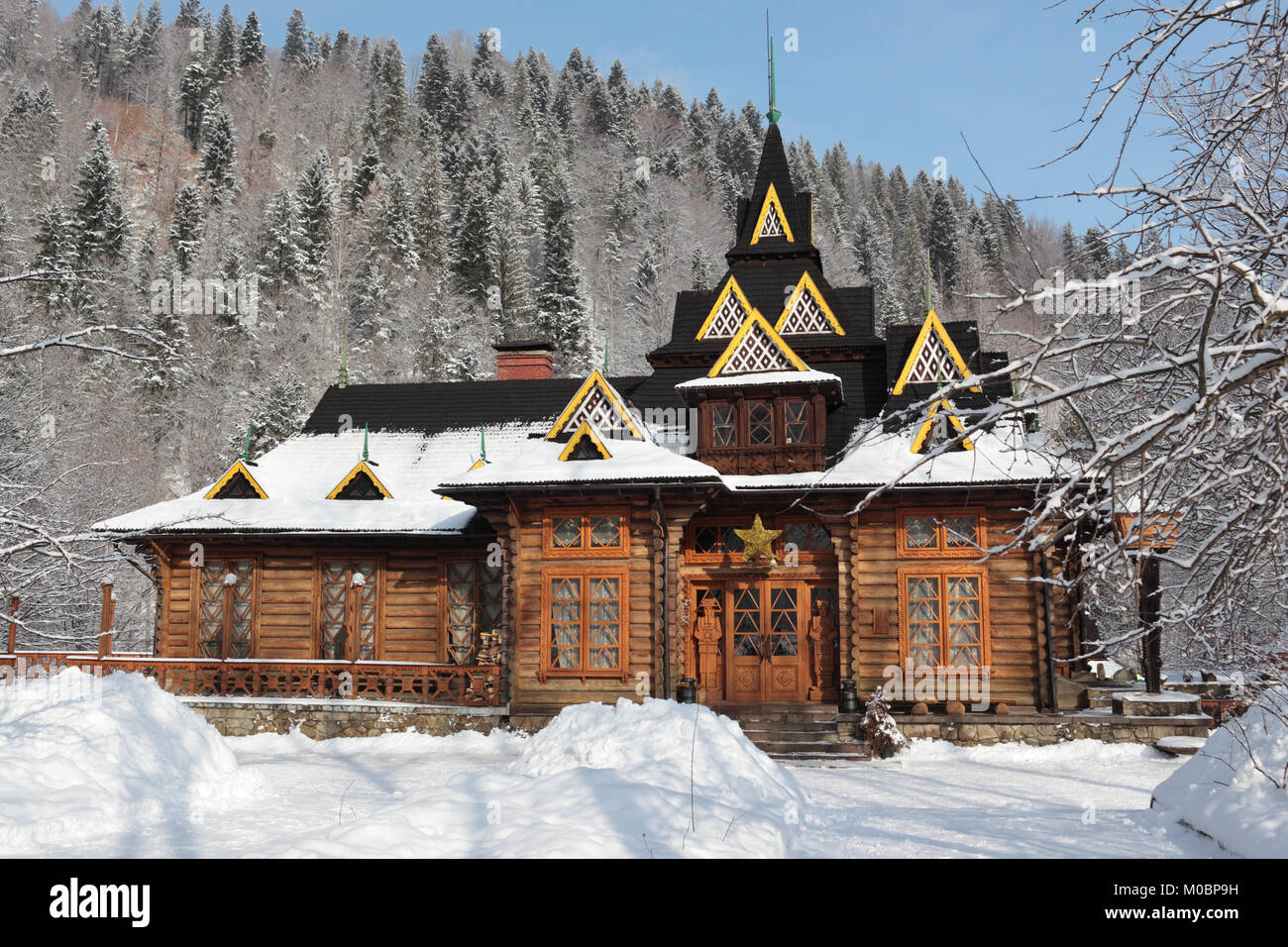 Yaremche, Ukraine - February 23, 2013: Restauran-museum Hutsulshchina ...