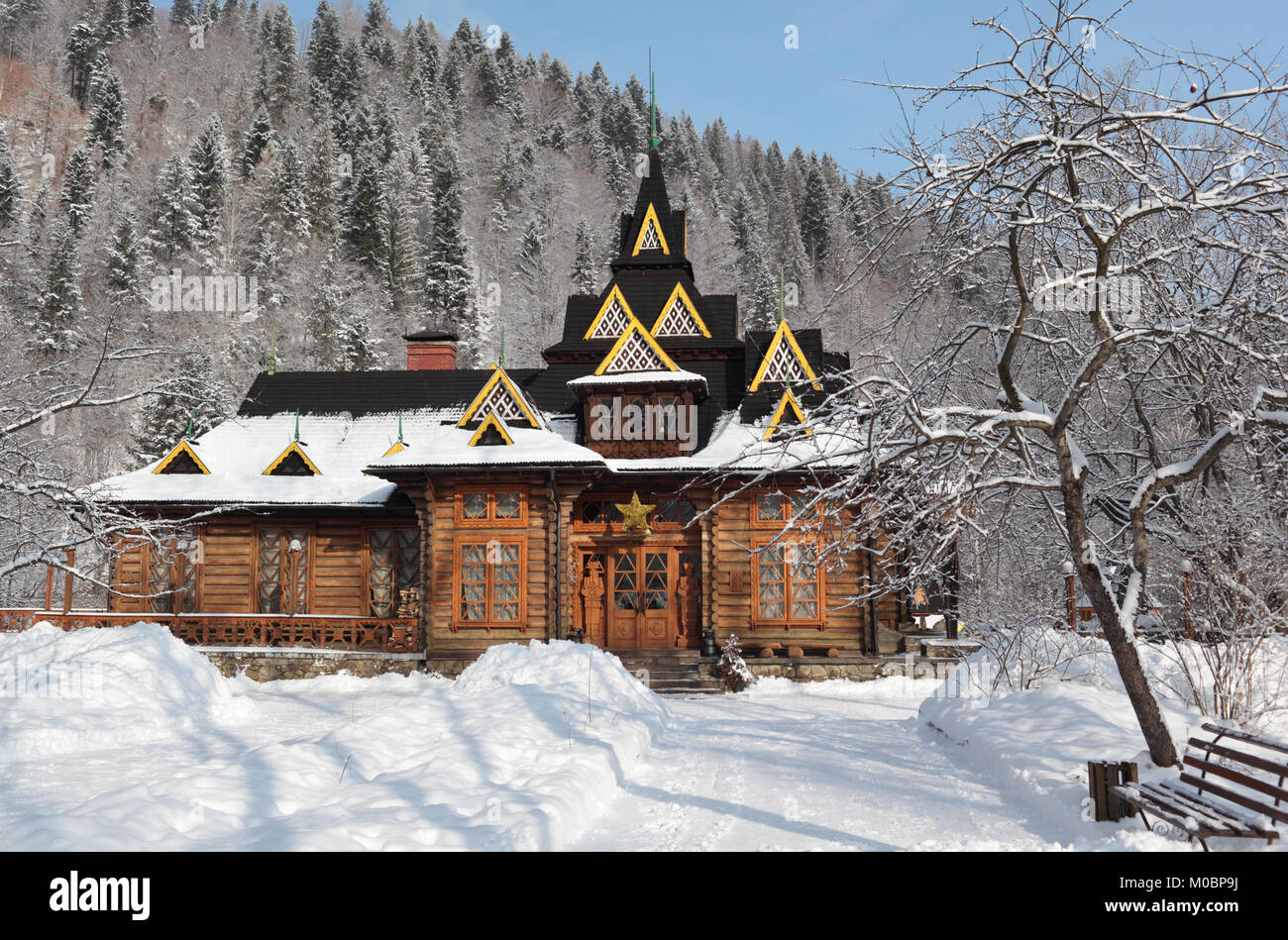 Yaremche, Ukraine - February 23, 2013: Restauran-museum Hutsulshchina ...