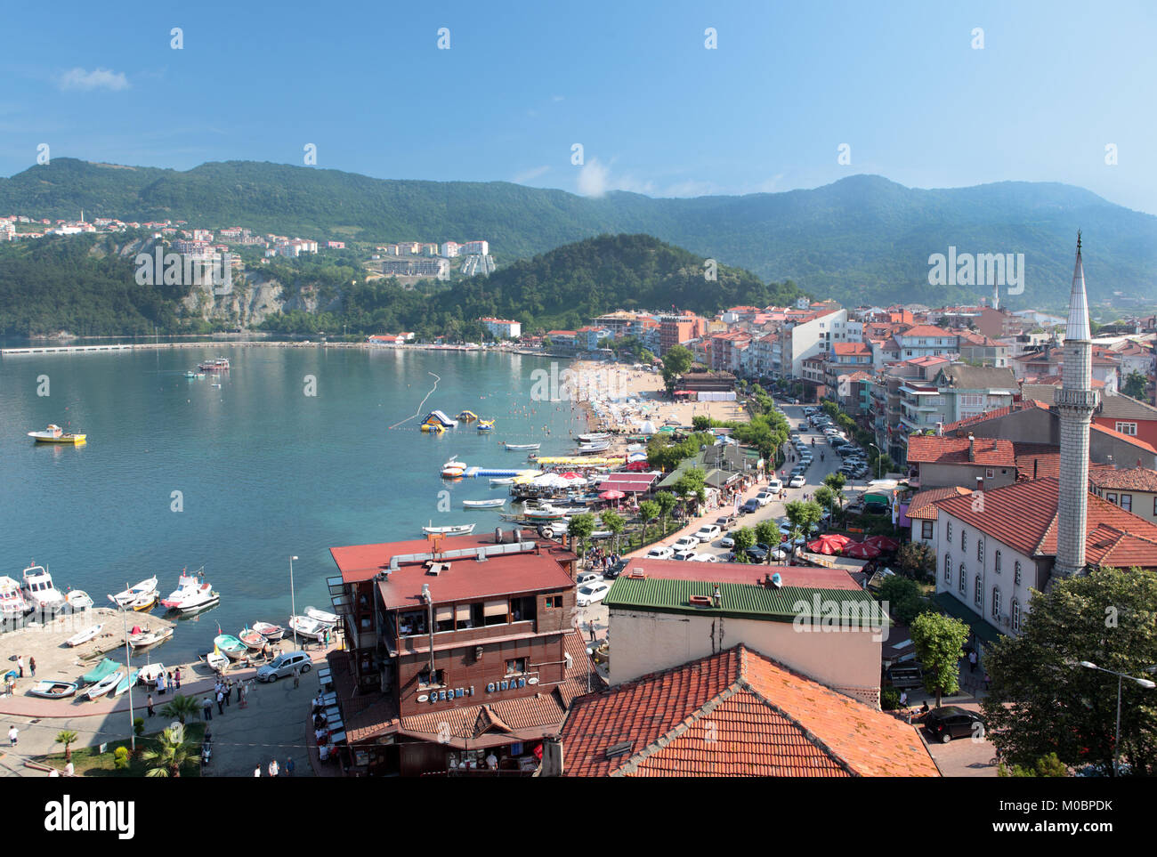 Amasra, Turkey - June 24, 2012: Aerial view to the beach of Amasra. The ...