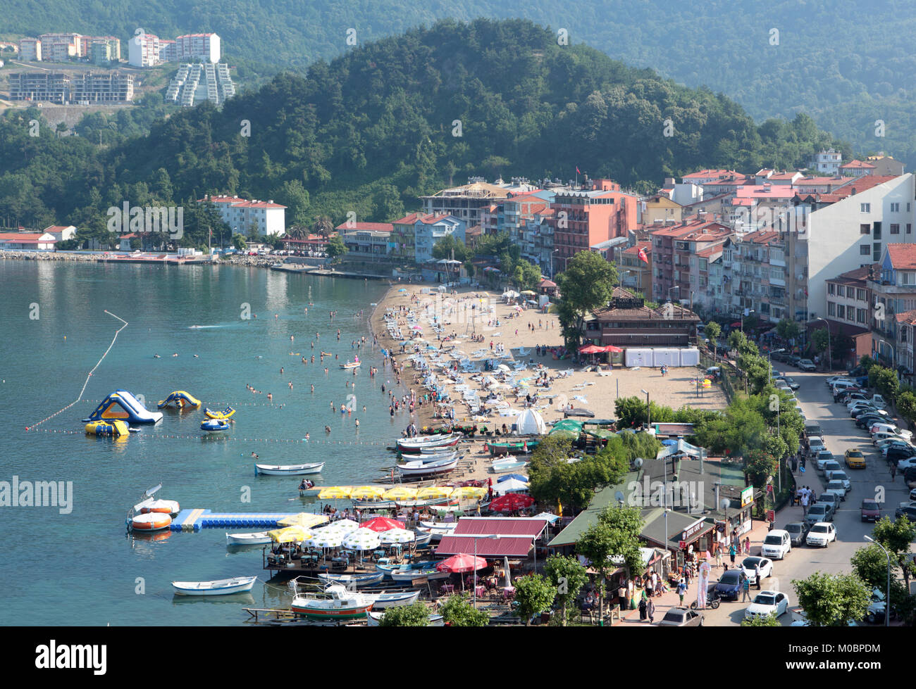 Amasra, Turkey - June 24, 2012: Aerial view to the beach of Amasra. The ...