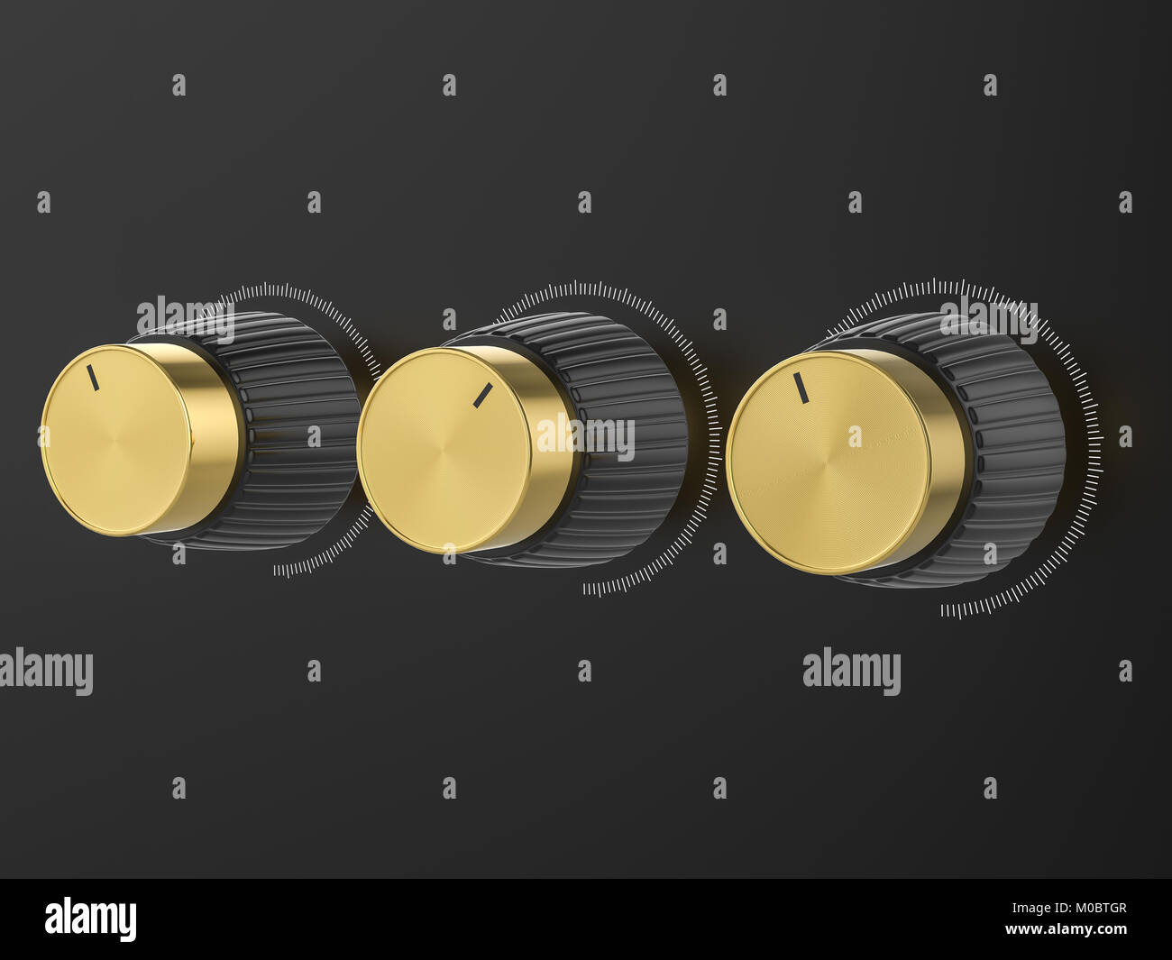 Metal sound volume control knobs. 3d Illustration Stock Photo - Alamy