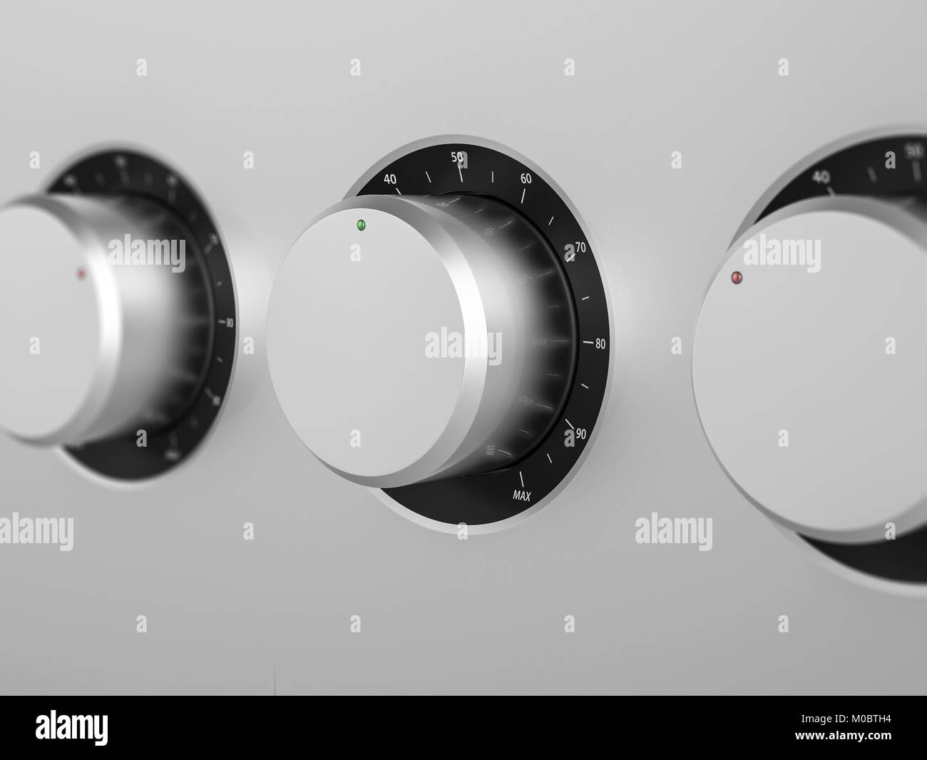 Metal sound volume control knobs. 3d Illustration Stock Photo - Alamy