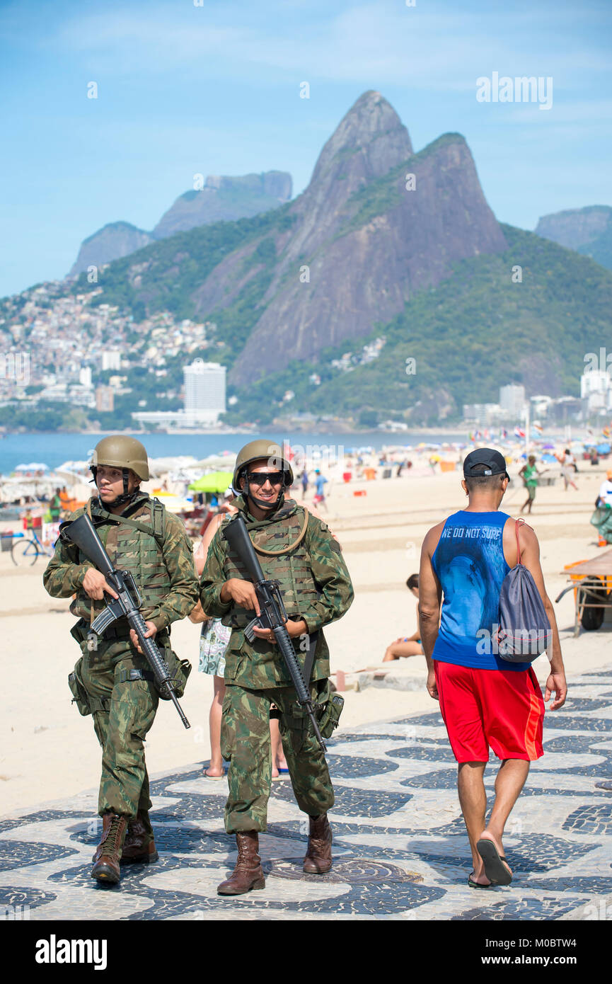 RIO DE JANEIRO - FEBRUARY 16, 2017: Brazilian Army soldiers patrol the ...