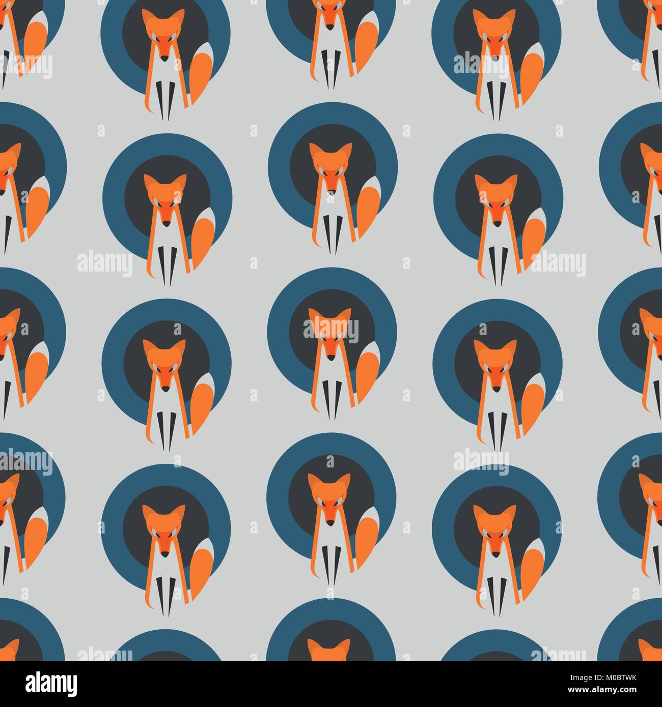 Vector Seamless Pattern with a Fox on a Grey Background with Blue and ...