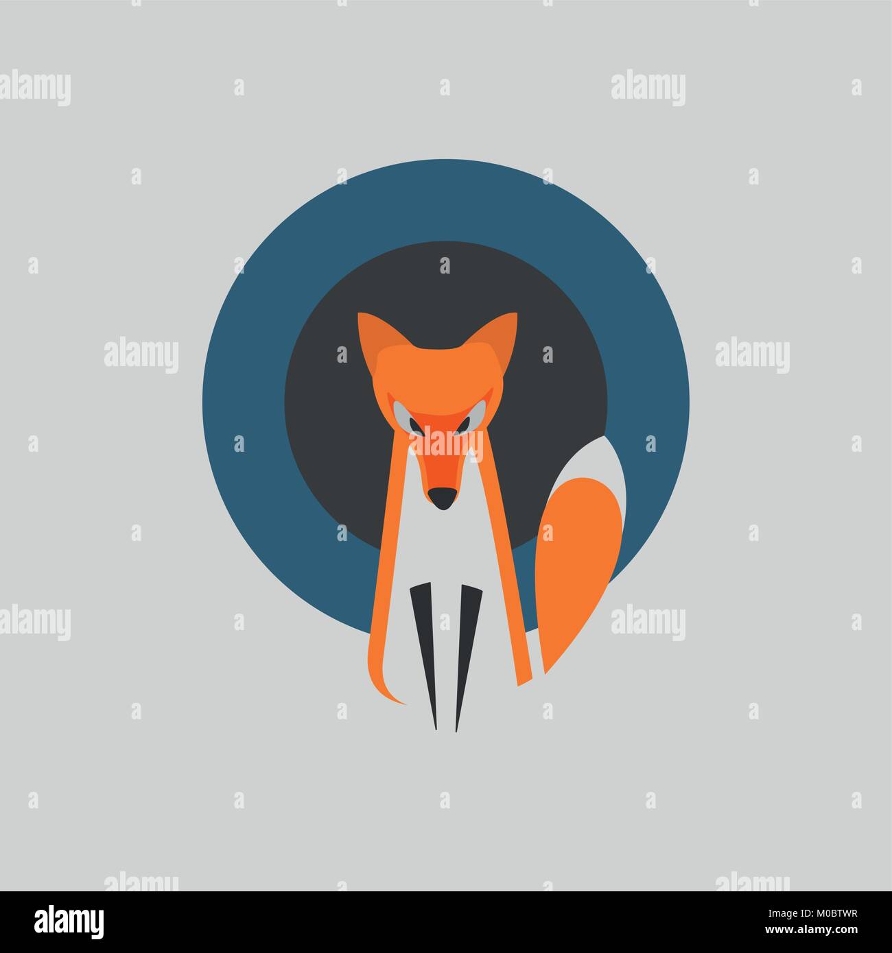 Vector Image of a Fox Design on a Grey Background with Blue and Dark ...