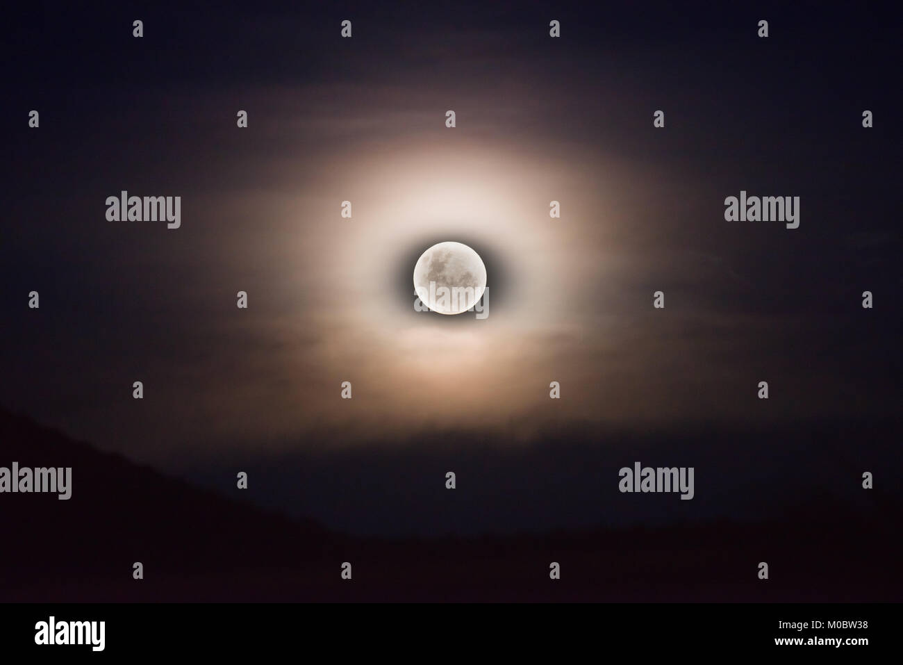 Super moon with illuminated sky at night on the first day of 2018 Stock ...