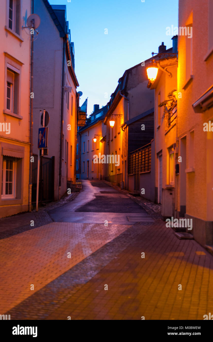 Historical streets of Echternach with night lights, Luxembourg Stock ...