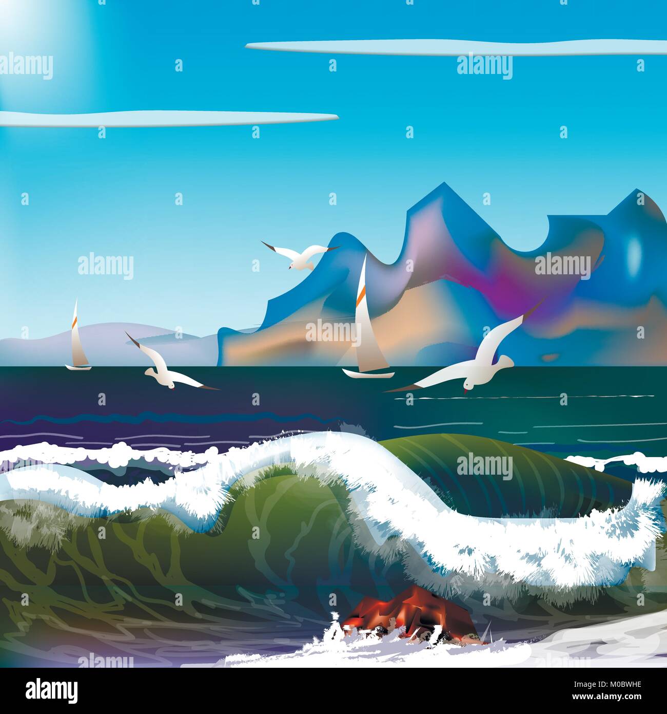 Blue sea waves in boat Stock Vector Images - Alamy