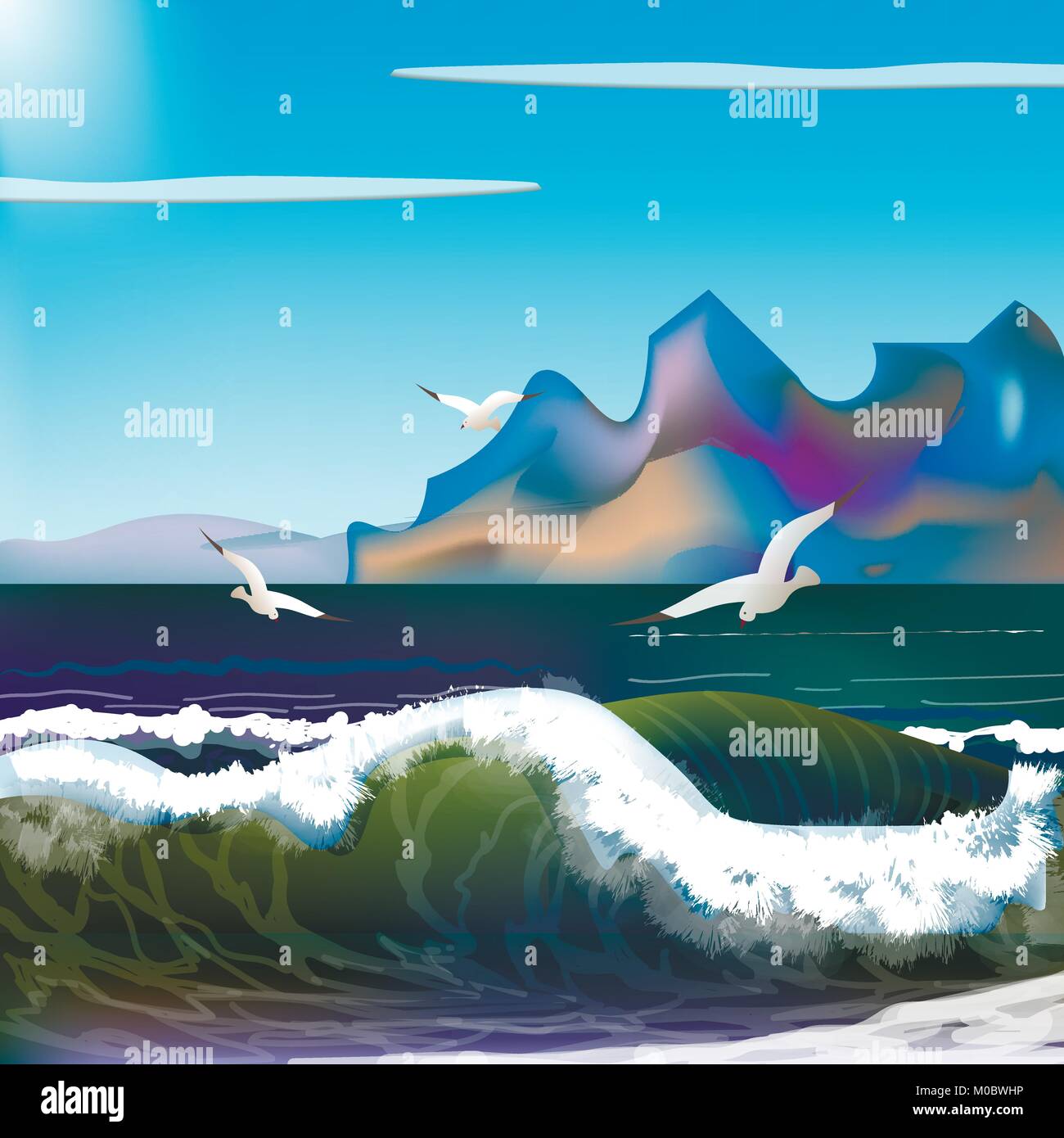 Iceberg Cartoon Sea With Waves