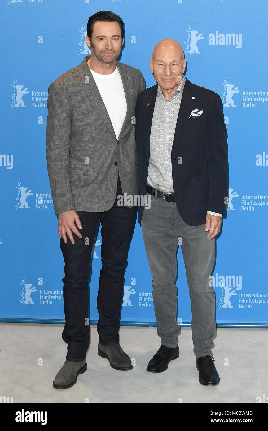 Hugh Jackman & Patrick Stewart attend a photocall for Logan during the ...