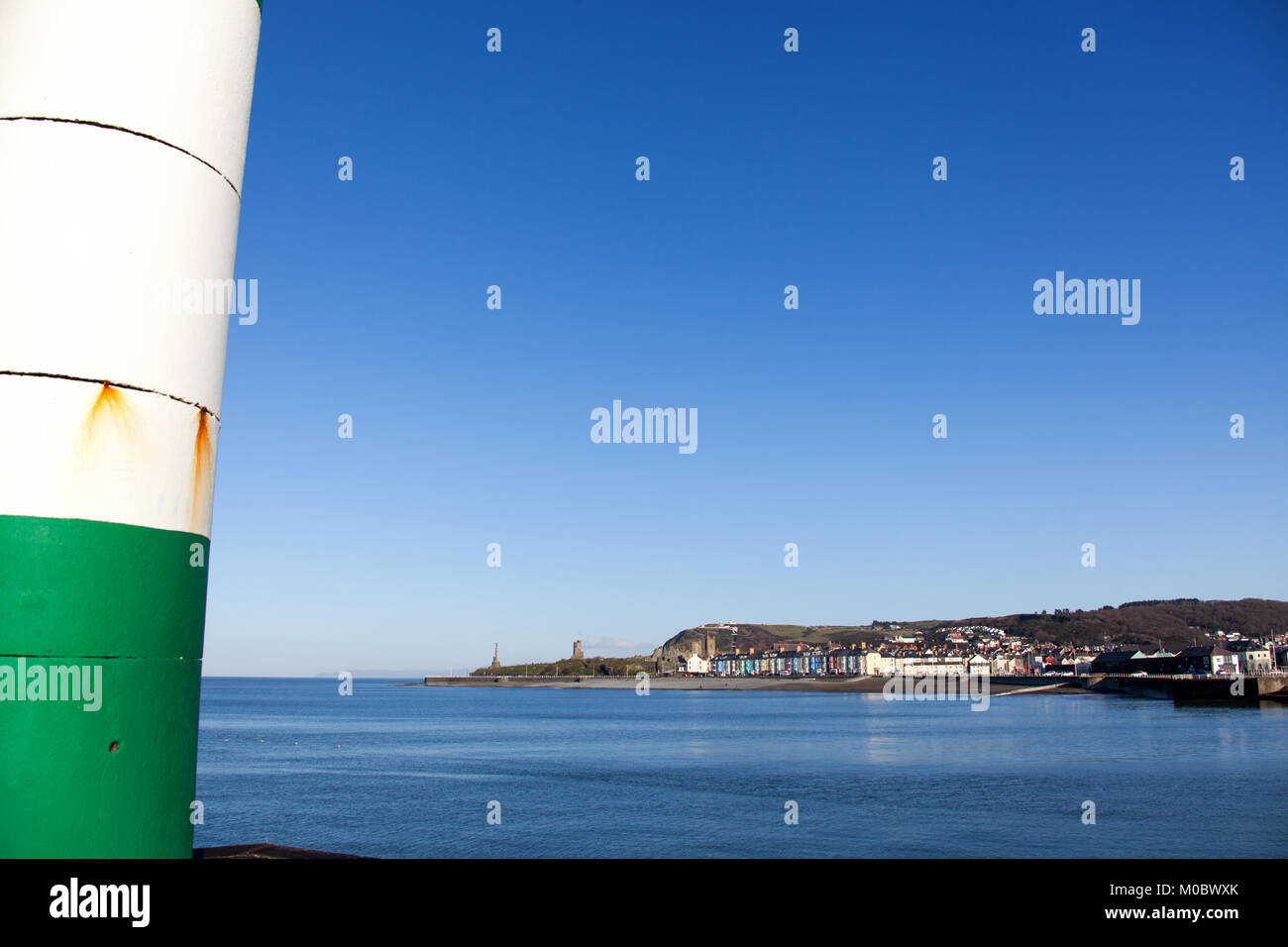 Town of Aberystwyth, Wales. Picturesque view the green and white ...