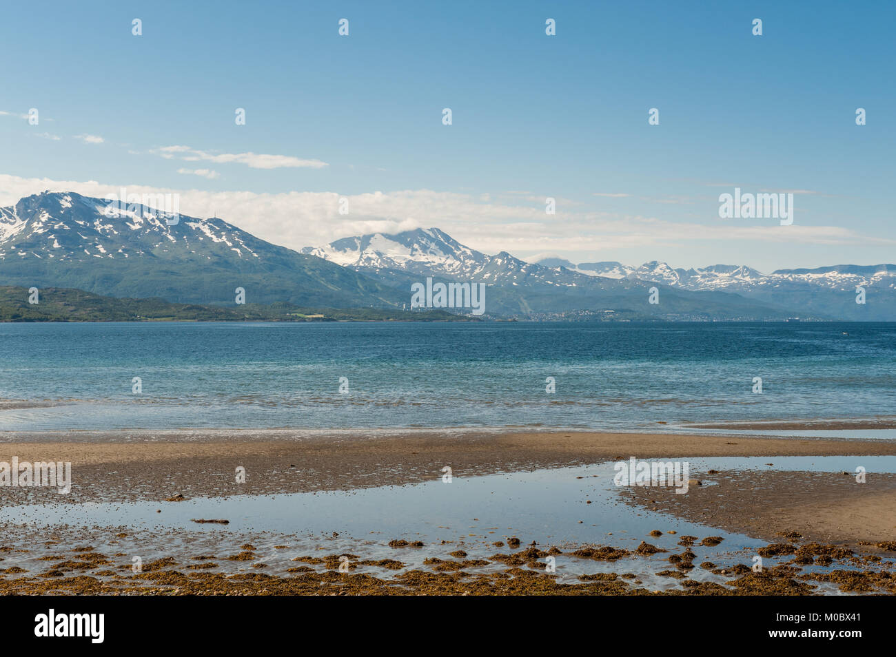 View from Bjerkvik during summer towards Ofotfjord and Narvik. This ...