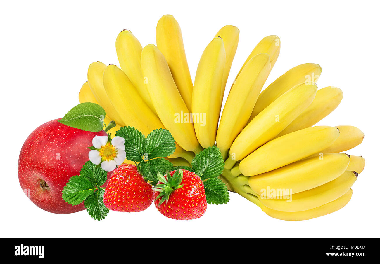 Bananas , strawberries and apples isolated on white background Stock ...