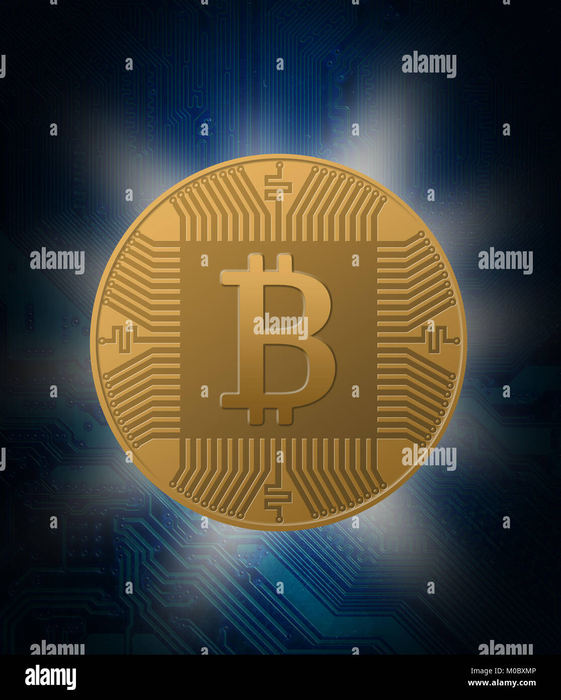 bitcoin crypto currency on a graphical blue background Stock Photo - Alamy