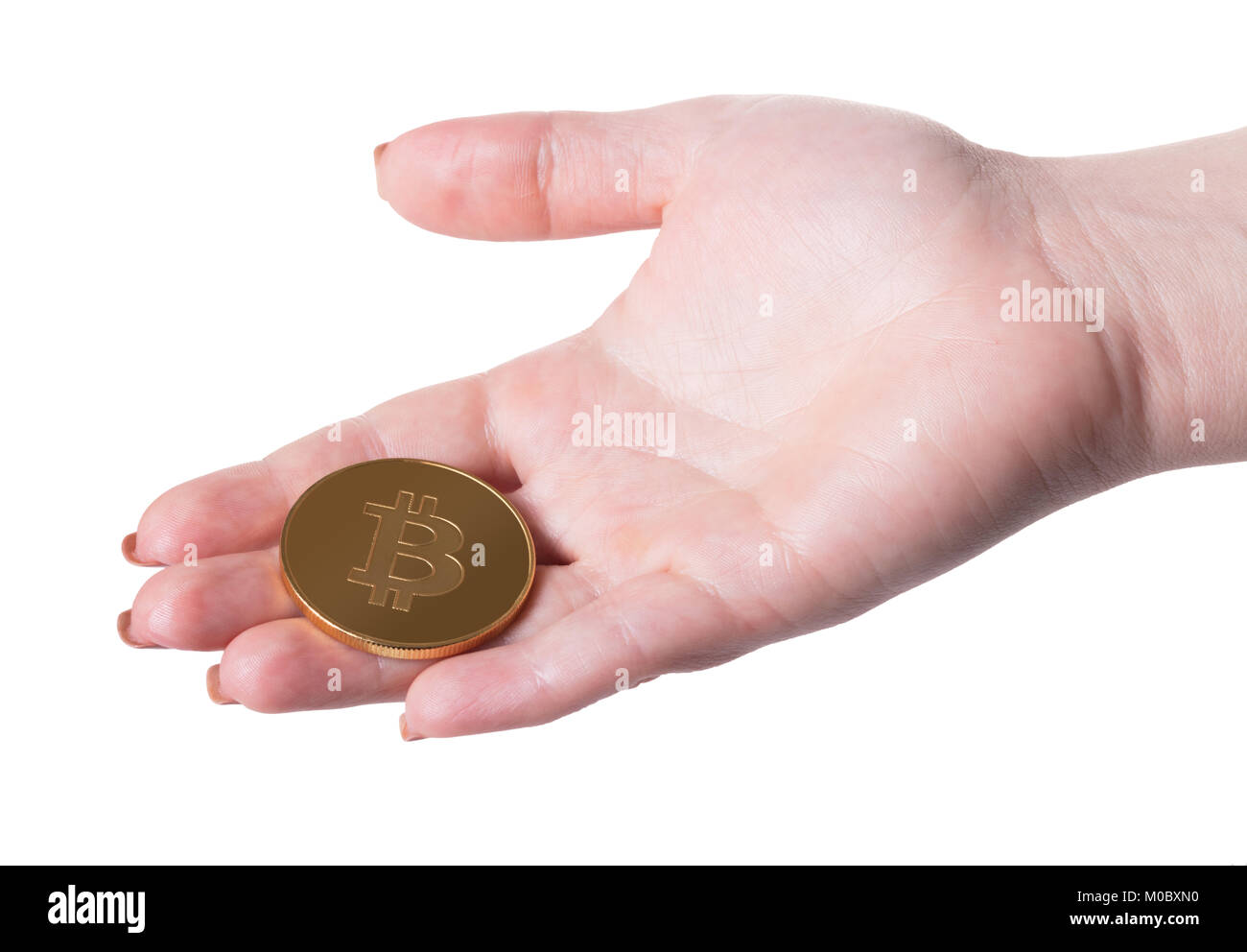 bitcoin in hand on white isolated background Stock Photo - Alamy