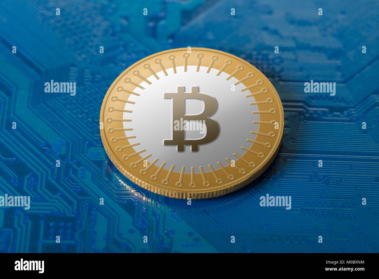 bitcoin crypto currency on a graphical blue background Stock Photo - Alamy
