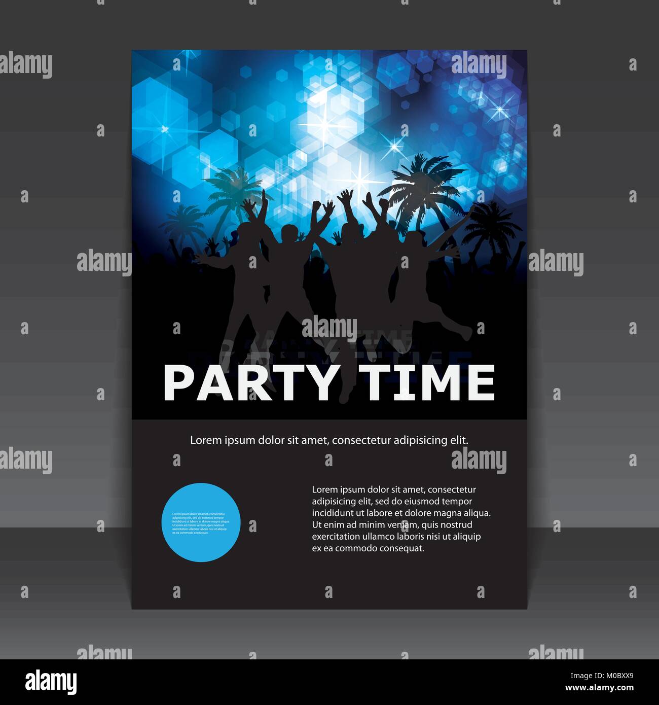 Colorful Party Flyer or Cover with Crowd in the Dark, Dancing People's ...
