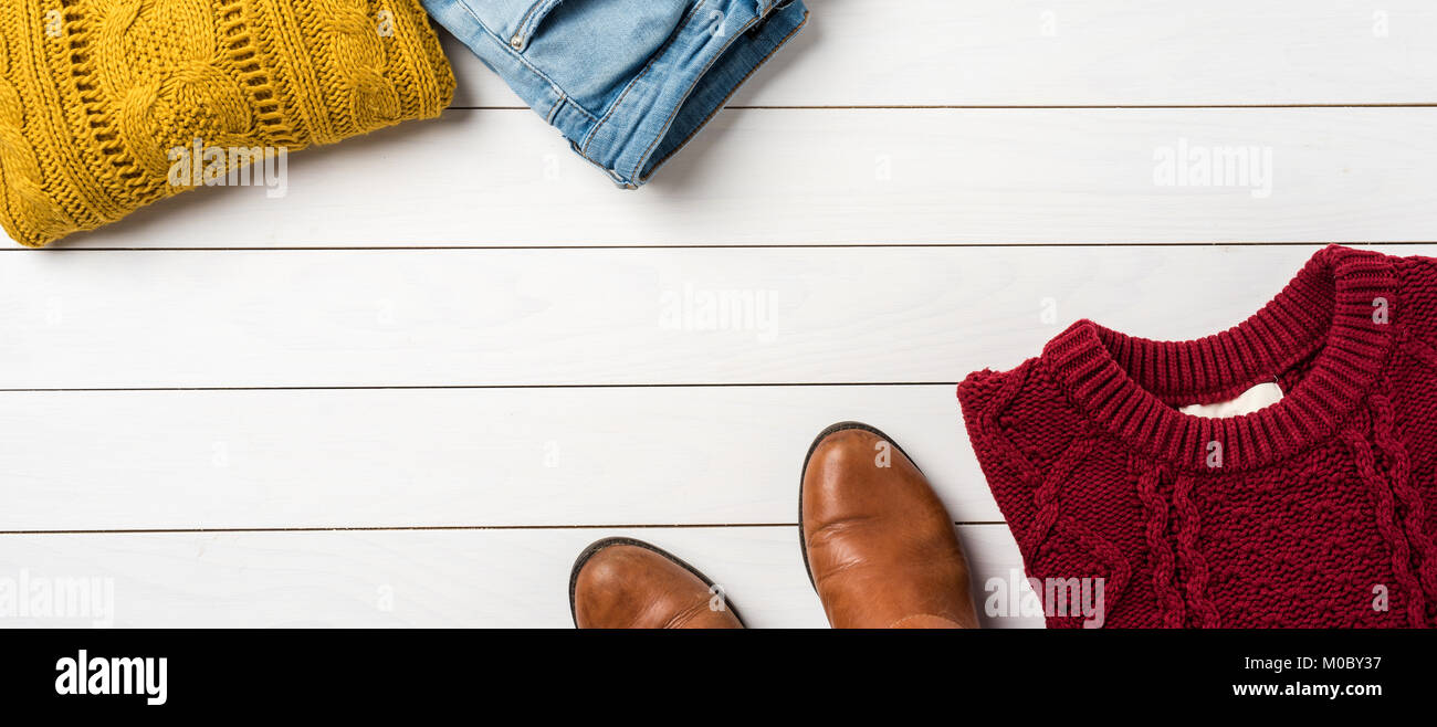 Woman's warm clothing for winter. Fashion background Stock Photo - Alamy