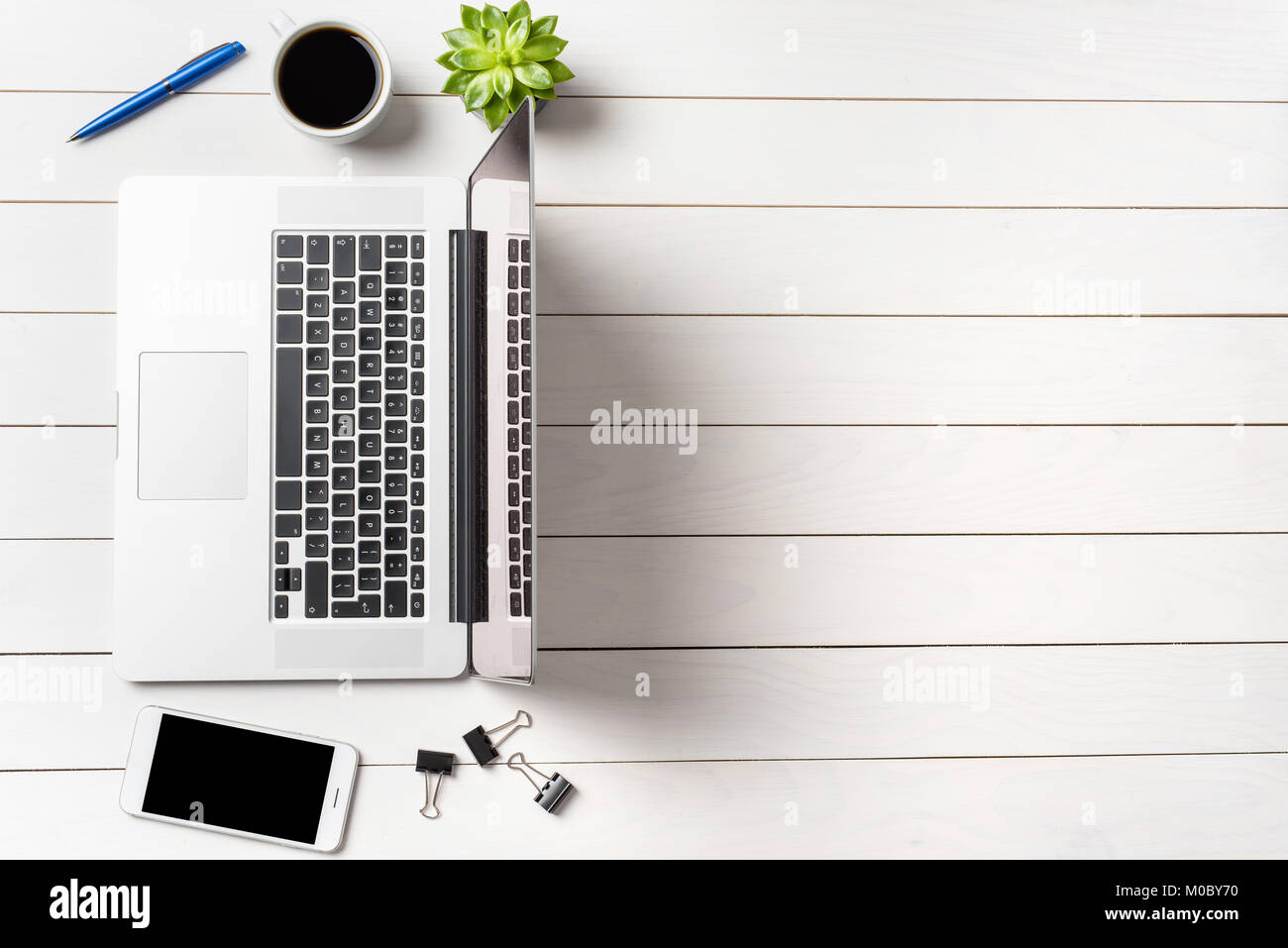 Overhead shot of office desktop with copyspace Stock Photo - Alamy